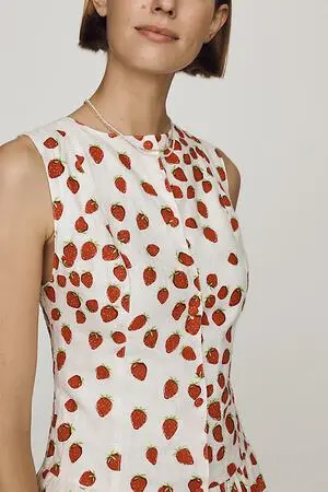 S/W/F Linen A-line Mini Dress With Strawberry Print