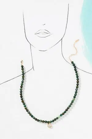 Anthropologie Beaded Pendant Necklace With Cubic Zirconia - Green Pattern