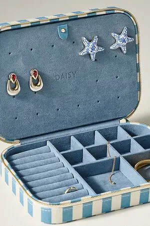 Anthropologie Daisy London Patterned Travel Jewelry Case - Blue Stripe