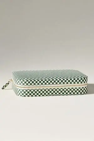 Anthropologie Daisy London Patterned Travel Jewelry Case - Green Checkered