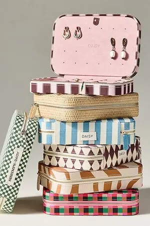 Anthropologie Daisy London Patterned Travel Jewelry Case - Green Checkered