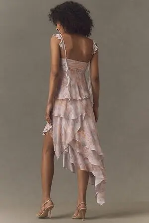 Bhldn Ruffle Chiffon Midi Dress