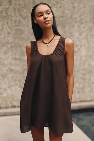 CELANDINE Celandine Linen-Blend Scoop Dress Cocoa