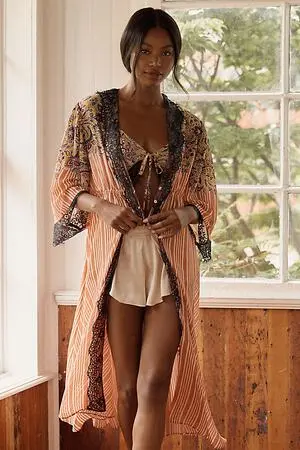 LYREBIRD Chiffon Lace Prted Maxi Robe - Orange Pattern