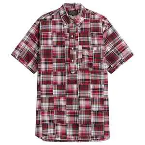 BEAMS Pullover Patchwork Masras Shirt - Red Patchwork