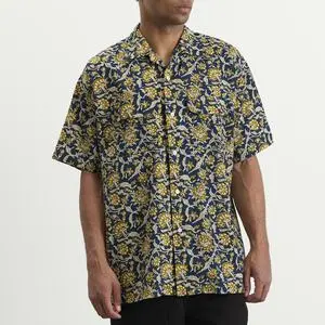 BEAMS Block Print Open Collar Shirt