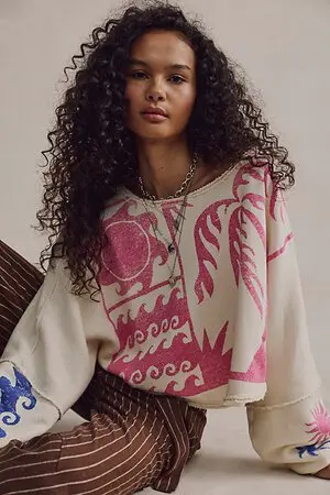 Free People We The Free To The East Printed Pullover - Ivory Combo