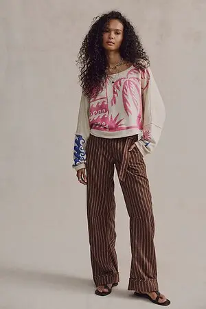 Free People We The Free Printed Pullover With Frayed Seams