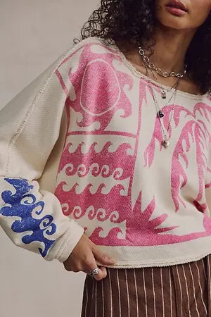 Free People We The Free Printed Pullover With Frayed Seams