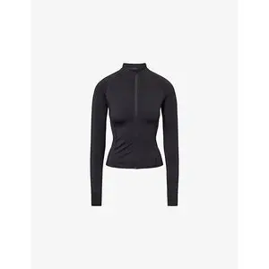 ADANOLA Ultimate Zip-through Stretch-woven Top - Black