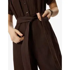 Whistles Collared Short-sleeve Utility Linen Jumpsuit