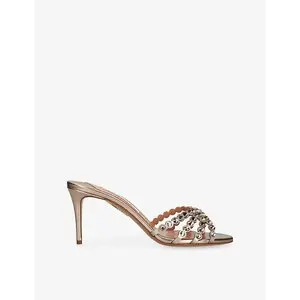 AQUAZZURA Tequila Embellished Leather Heeled Sandals