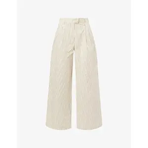 4TH & RECKLESS Elina Striped Wide-leg Cotton Trousers