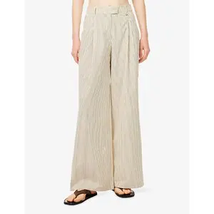4TH & RECKLESS Elina Striped Wide-leg Cotton Trousers