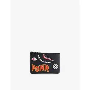 A BATHING APE Shark Embroidered Leather Wallet