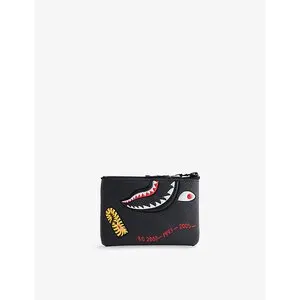 A BATHING APE Shark Embroidered Leather Wallet
