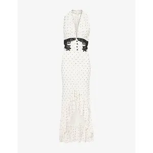 SELF-PORTRAIT Polka Dot Halter Neck Woven Midi Dress
