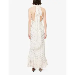SELF-PORTRAIT Polka Dot Halter Neck Woven Midi Dress