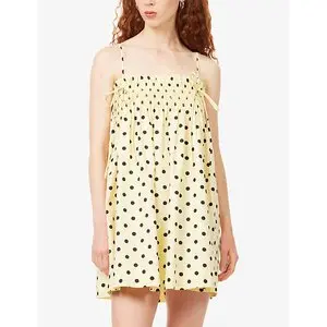 DAMSON MADDER Shirred Dot-print Cotton Mini Dress
