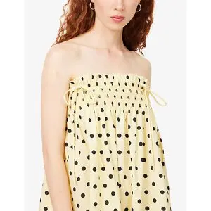 DAMSON MADDER Shirred Dot-print Cotton Mini Dress