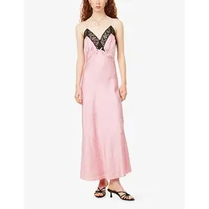 Rixo Alberta Lace-trim Cami Satin Midi Dress