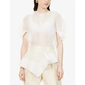 Khaite Rumi Peplum Silk-organza Top - Chalk