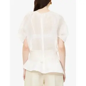Khaite Rumi Peplum Silk-organza Top - Chalk