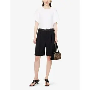 Khaite Auggie Pleated Wool Shorts - Black