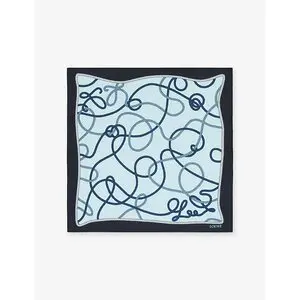 Loewe Double L-pattern Silk Square Scarf - Navy/green