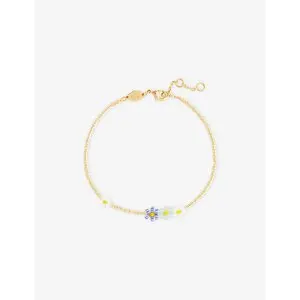Anni Lu 18ct Gold-plated Brass And Aquamarine And Porcelain Glass Bead Bracelet - Soft Blue