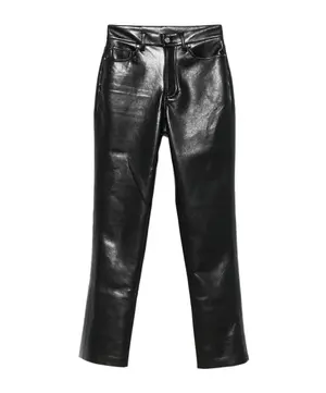 ANINE BING Bruno Straight Leg Faux Leather Trousers - Black