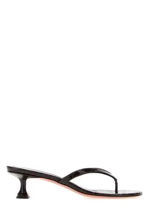 Amina Muaddi Dark Leather Juliette Thong Mules - Brown