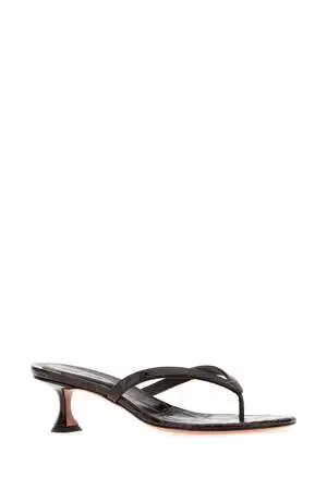 Amina Muaddi Juliette Thong Mules In Croc-embossed Leather