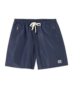 Miu Miu Technical Fabric Bermuda Shorts With Drawstring Waist - Navy Blue
