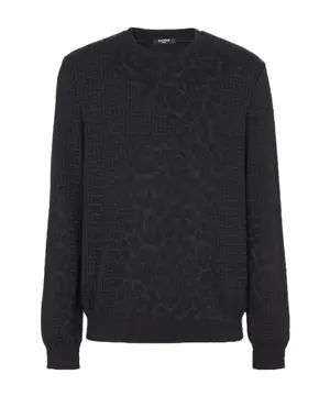Balmain Monogram Knit And Leopard Pattern Jumper - Black