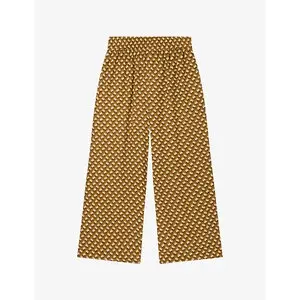 Whistles Ikat-spot Elasticated-waist Cropped Woven Trousers - Khaki/olive