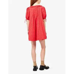 DAMSON MADDER Cotton Mini Dress With All-over Print And Drawstring Cuffs