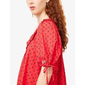 DAMSON MADDER Cotton Mini Dress With All-over Print And Drawstring Cuffs