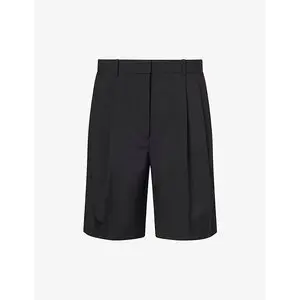 Khaite Auggie Pleated Wool Shorts - Black
