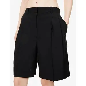 Khaite Auggie Pleated Wool Shorts - Black
