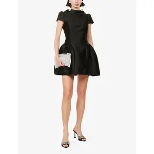 SELF-PORTRAIT Cap Sleeve Scoop Back Taffeta Mini Dress