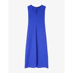 Whistles Textured V-neck Midi Dress - Blue