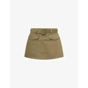 SELF-PORTRAIT Belted Flap-pocket Denim Skort