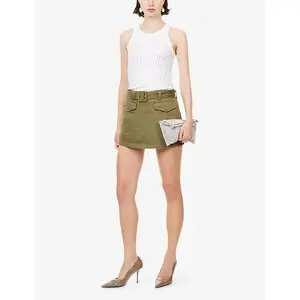 SELF-PORTRAIT Belted Flap-pocket Denim Skort