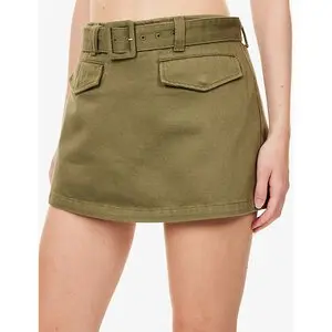 SELF-PORTRAIT Belted Flap-pocket Denim Skort