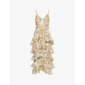 NADINE MERABI Lace Midi Dress With Sequin Embroidery - Nude