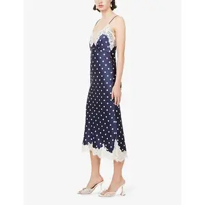 SELF-PORTRAIT Lace-trim Polka Dot Satin Midi Dress