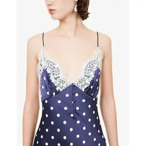 SELF-PORTRAIT Lace-trim Polka Dot Satin Midi Dress