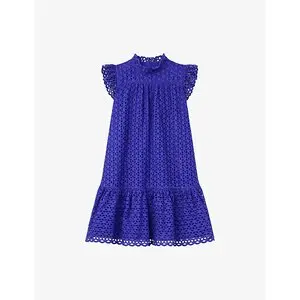 RO&ZO Broderie Scalloped-edge Cotton Mini Dress - Blue
