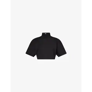 Alaïa Ribbed Funnel Neck Cropped Cotton T-shirt - Noir